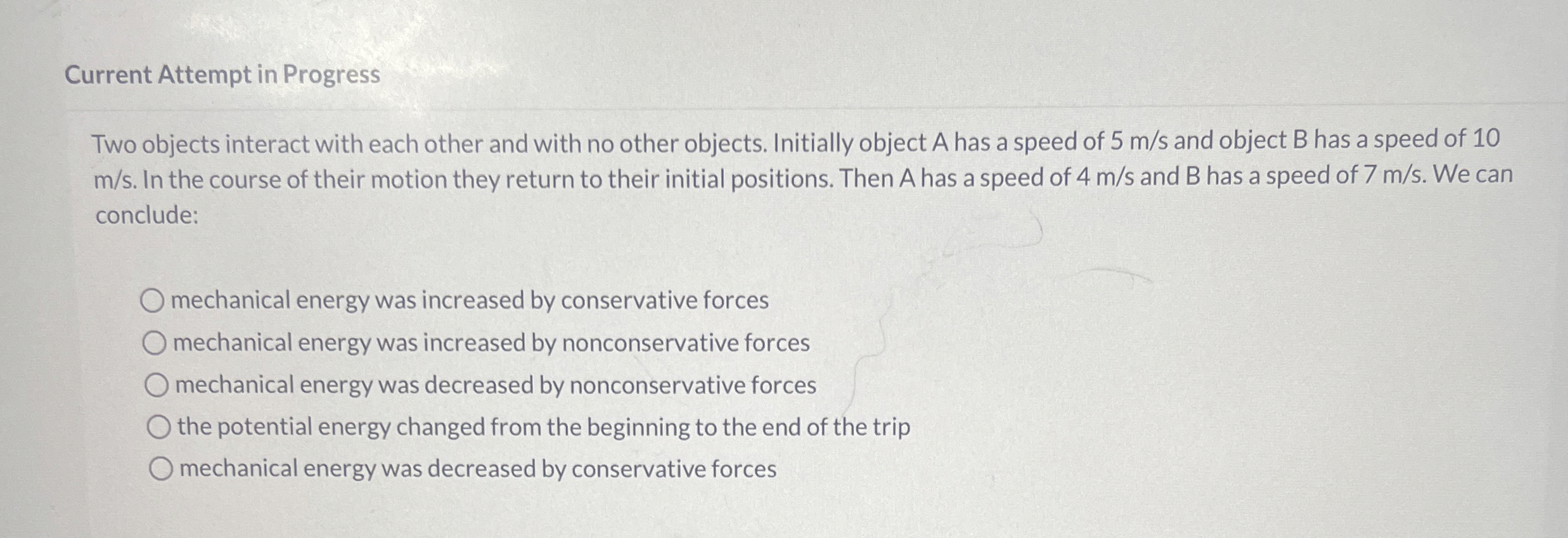 Solved Current Attempt in ProgressTwo objects interact with | Chegg.com