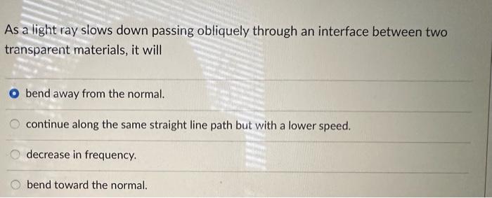 Solved As a light ray slows down passing obliquely through | Chegg.com