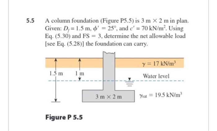 Solved A column foundation (Figure P5.5) is 3 m×2 m in plan. | Chegg.com