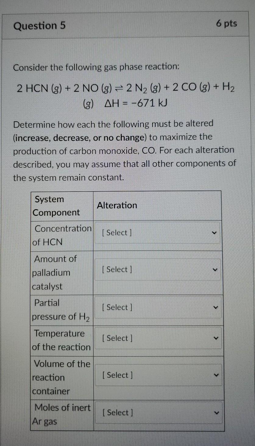 Solved Question 5 6 pts Consider the following gas phase | Chegg.com