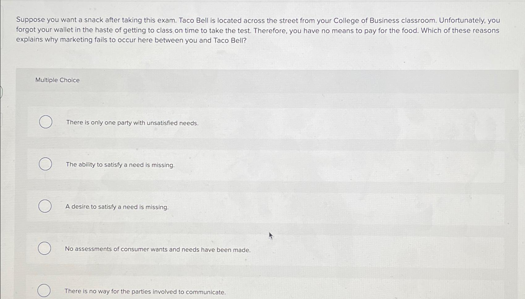 Solved Suppose you want a snack after taking this exam. Taco | Chegg.com