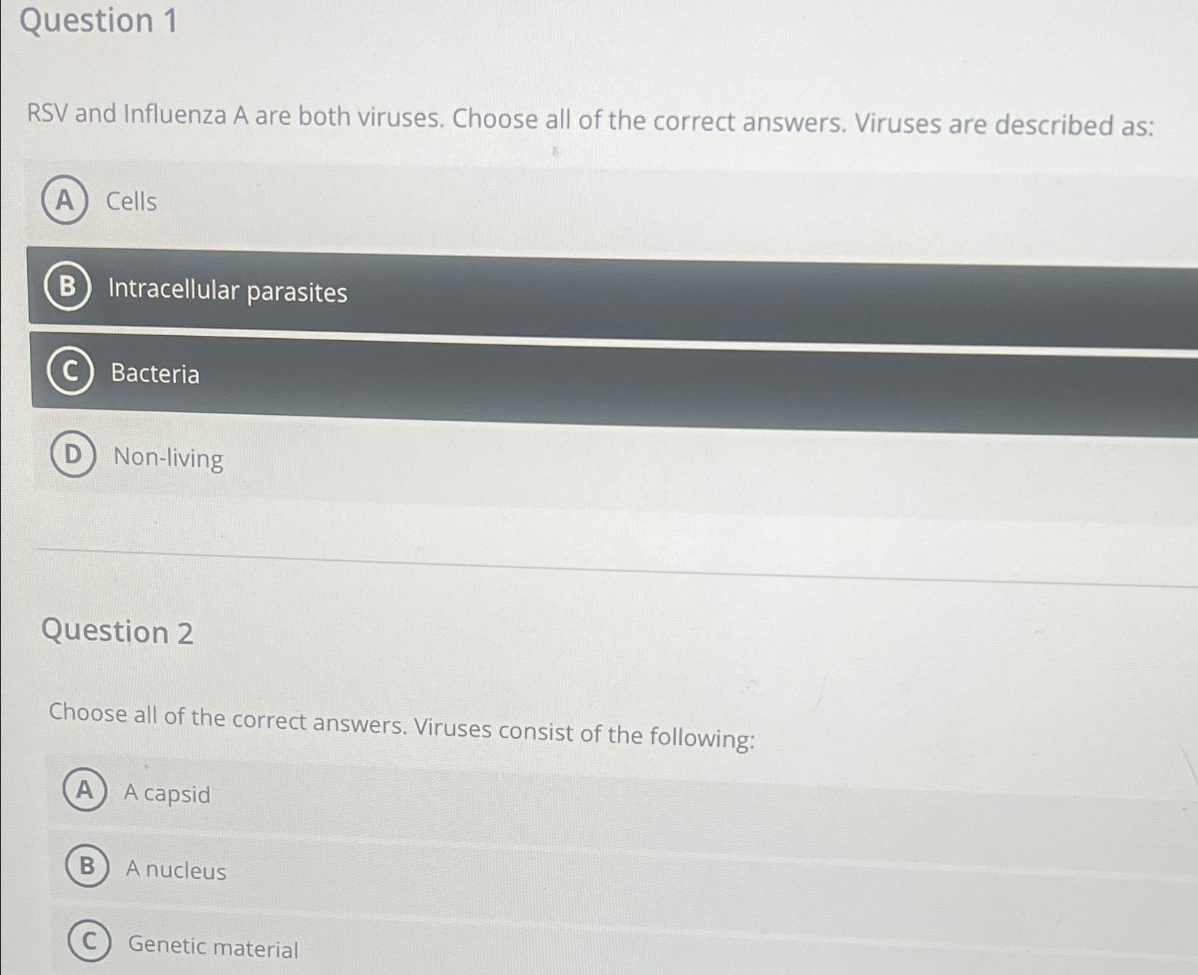 Solved Question 1RSV and Influenza A are both viruses. | Chegg.com