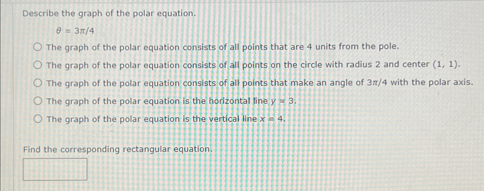 Solved Describe the graph of the polar equation.θ=3π4The | Chegg.com