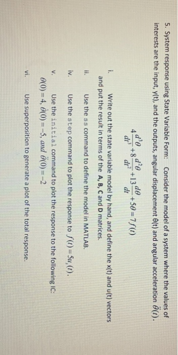 5. System response using State Variable Form: | Chegg.com
