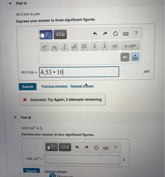 Solved Part A 45.3 nm to um Express your answer to three | Chegg.com