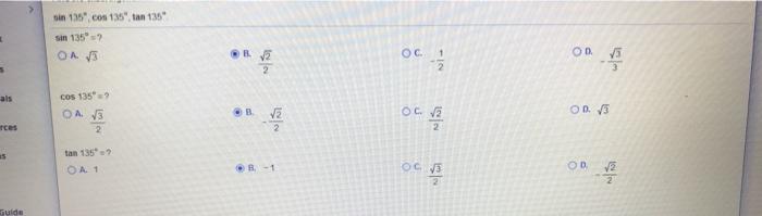 Solved sin 135 con 135'tan 13" sin 135 O A & . Ос. 1 ор. 3 | Chegg.com