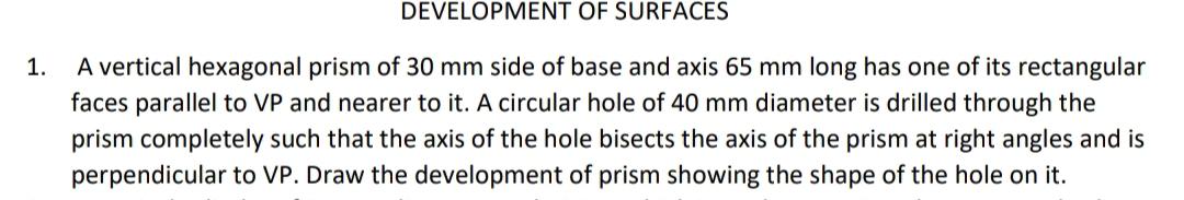 DEVELOPMENT OF SURFACESA vertical hexagonal prism of | Chegg.com