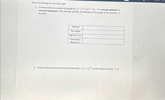 Solved Show all workings to earn full credit. 1. Find the | Chegg.com