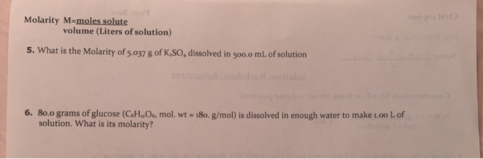 Solved Molarity M=moles solute volume (Liters of solution) | Chegg.com