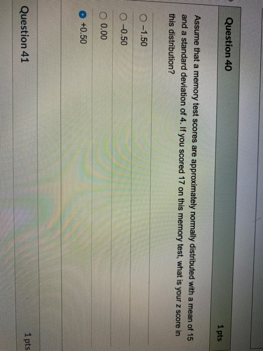 Solved Question 40 1 pts Assume that a memory test scores | Chegg.com