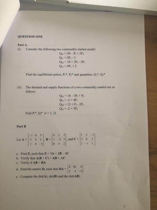 Solved QUESTION ONE Part A (1) Consider the following two | Chegg.com