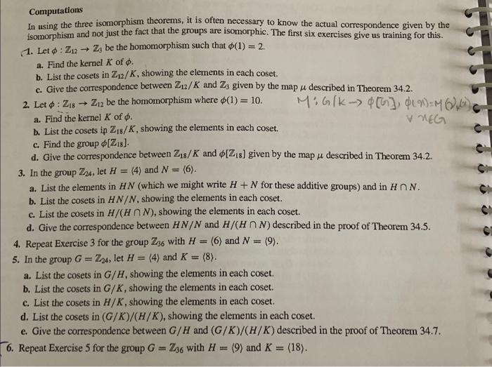 Solved Computations In using the three isomorphism theorems, | Chegg.com