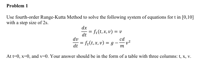 Solved Problem 1Use fourth-order Runge-Kutta Method to | Chegg.com