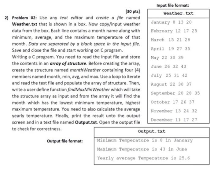 Solved Input file format: (30 pts) Weather.txt 2) Problem | Chegg.com