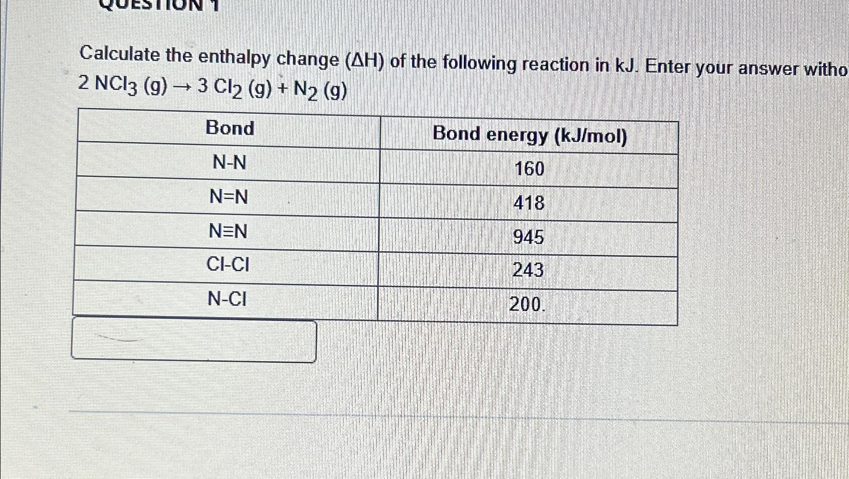 Solved Calculate the enthalpy change (\\\\Delta H) of the | Chegg.com