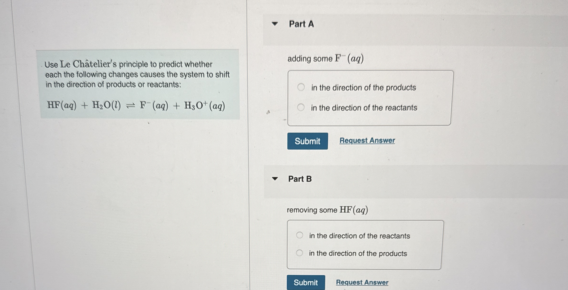 Solved Use Le Châtelier's principle to predict whether each | Chegg.com