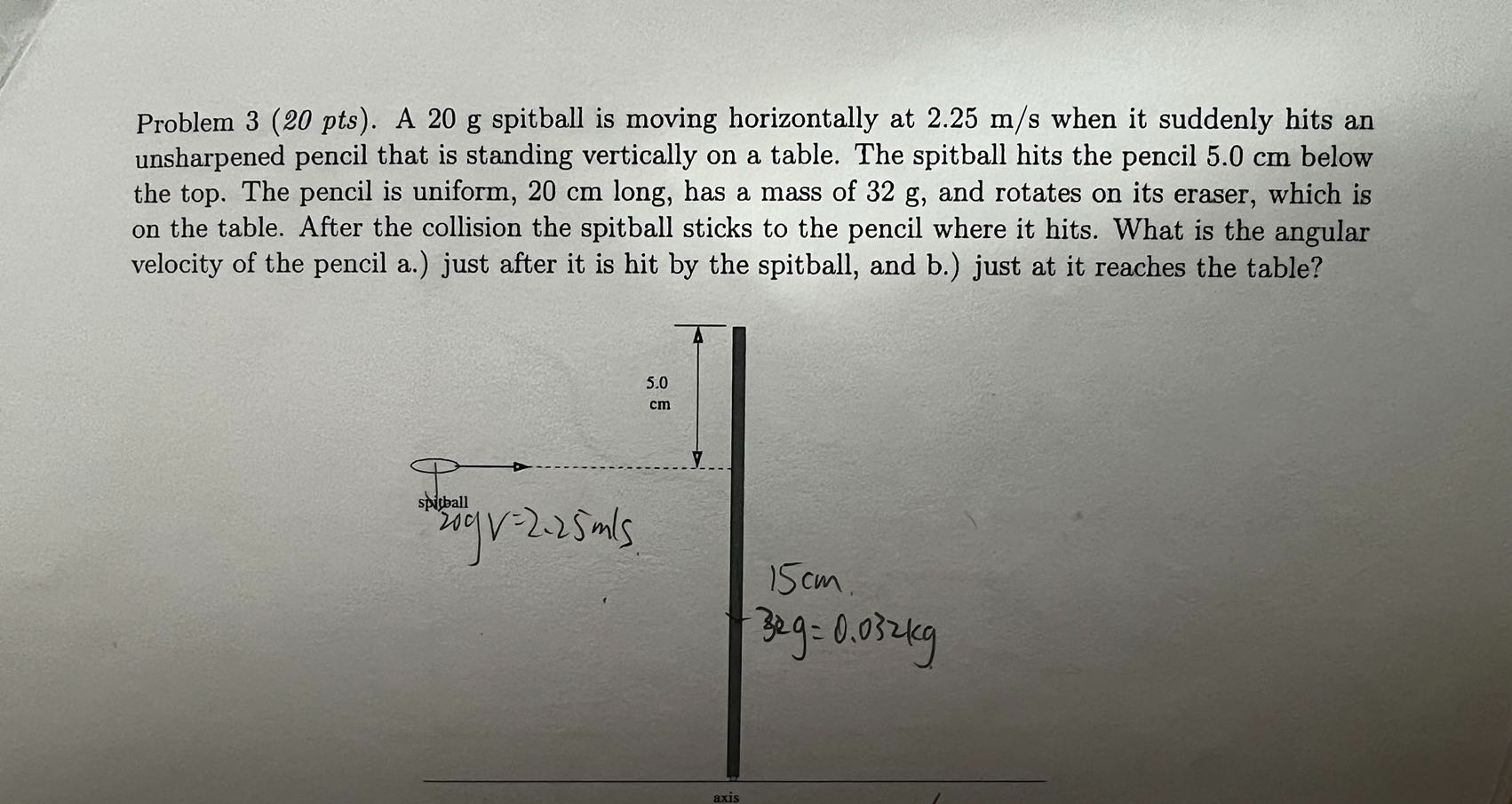 Solved Problem 3 (20 ﻿pts). ﻿A 20g ﻿spitball is moving | Chegg.com