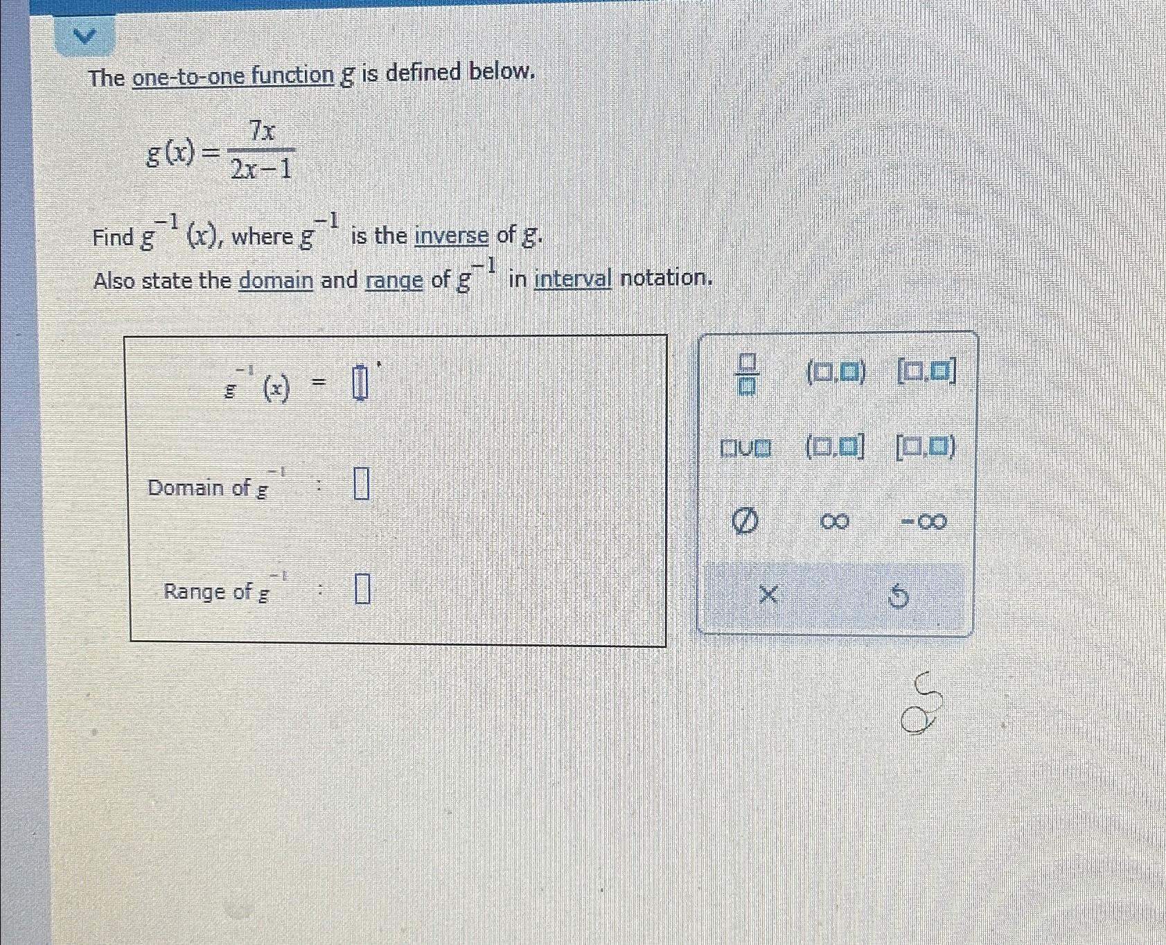 Solved The one-to-one function g ﻿is defined | Chegg.com
