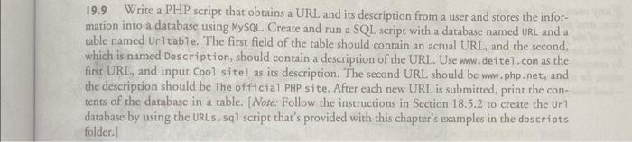 Solved 19.9 Write a PHP script that obtains a URL and its | Chegg.com