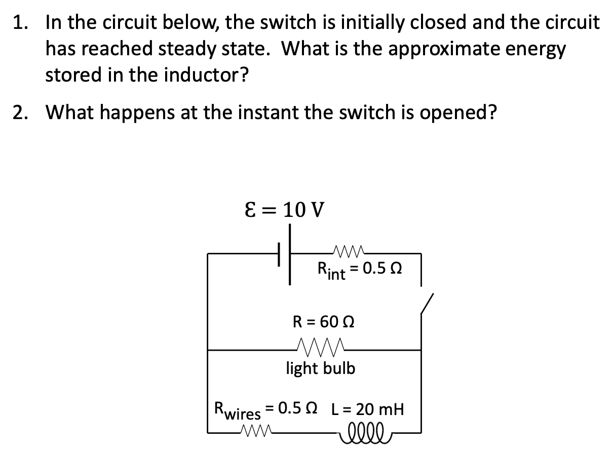 Solved 1. ﻿In the circuit below, the switch is initially | Chegg.com