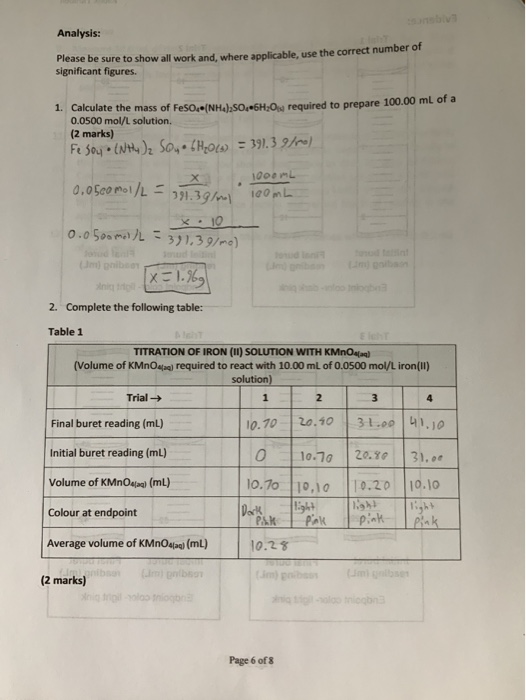 Solved 4. Calculate the number of moles of Fe2+ used in a | Chegg.com Solved 4. Calculate the number of moles of Fe2+ used in a | Chegg.com