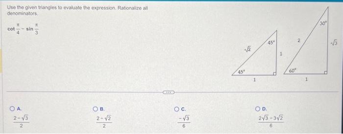 Solved Use the given triangles to evaluate the expression. | Chegg.com
