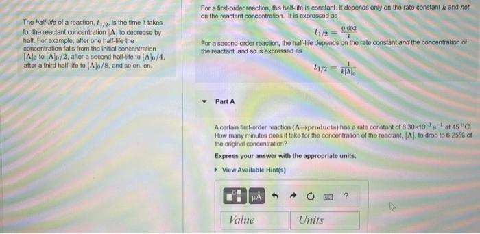 Solved For a first-order reaction, the hal-life is constant: | Chegg.com
