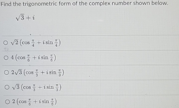 Solved Find the trigonometric form of the complex number | Chegg.com