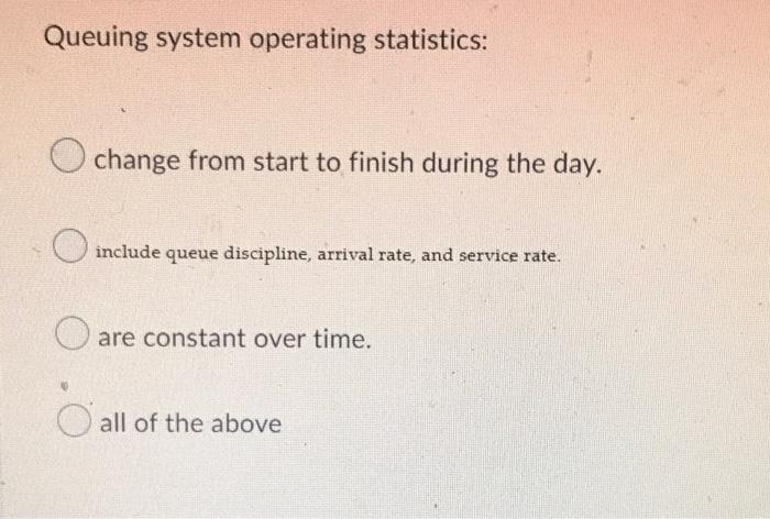 Solved Queuing system operating statistics: change from | Chegg.com