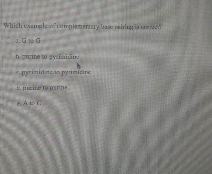 Solved Which example of complementary base pairing is | Chegg.com