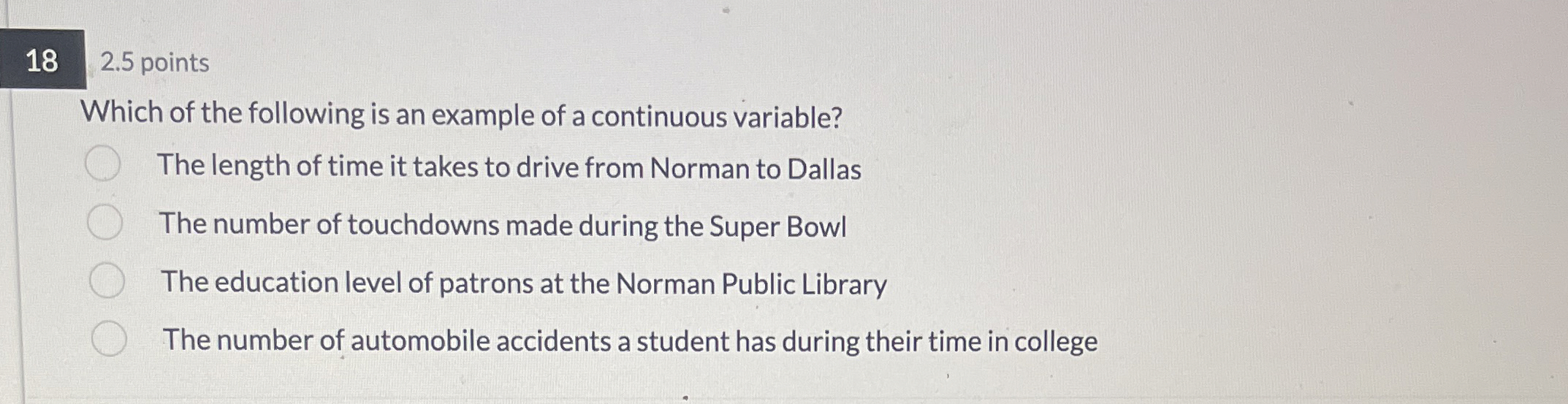 Solved Which of the following is an example of a continuous | Chegg.com