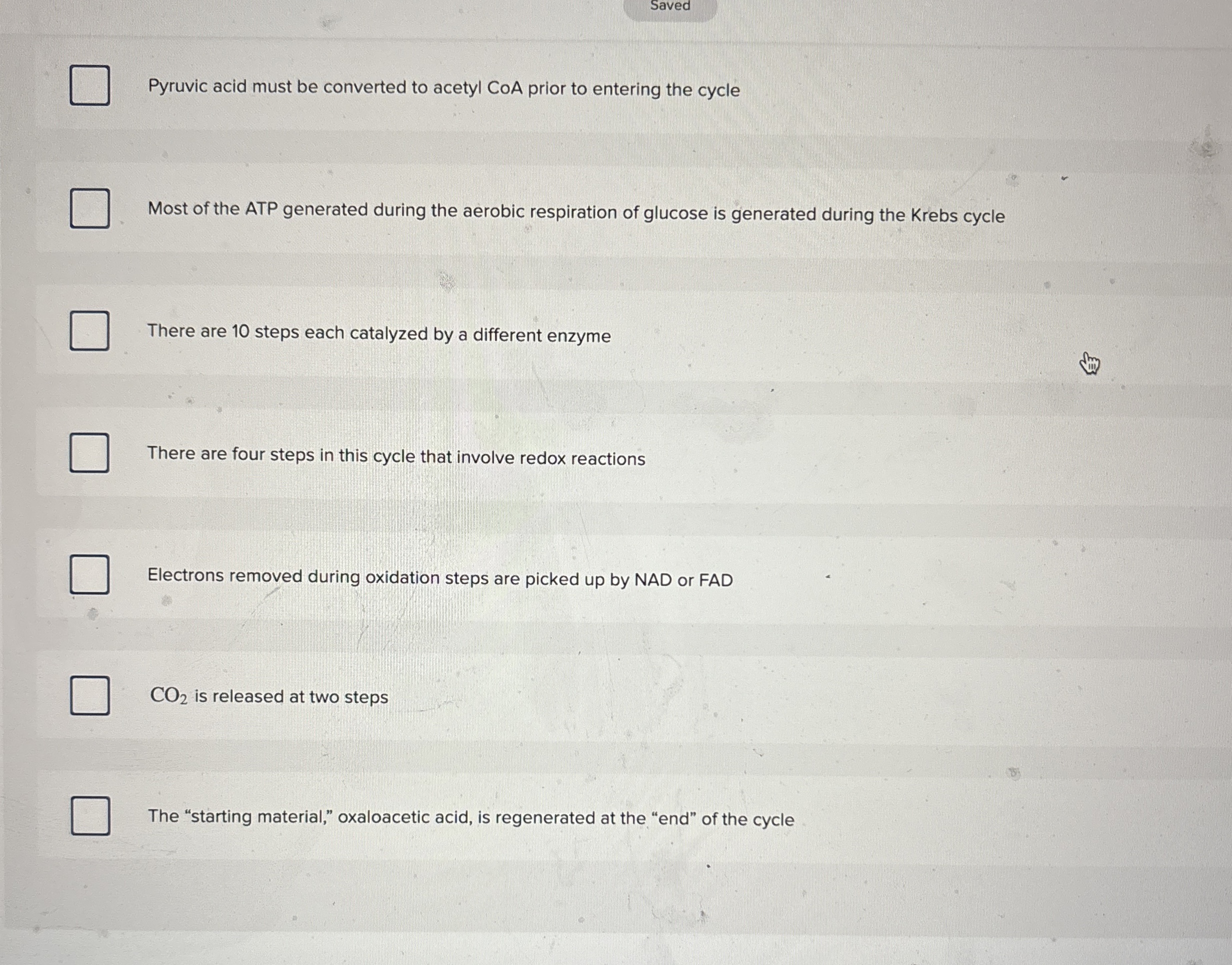Solved Select each of the phrases that describes the krebs | Chegg.com
