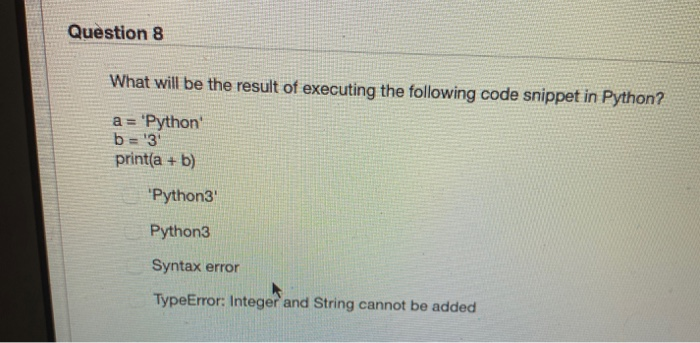 Solved Question 8 What will be the result of executing the | Chegg.com