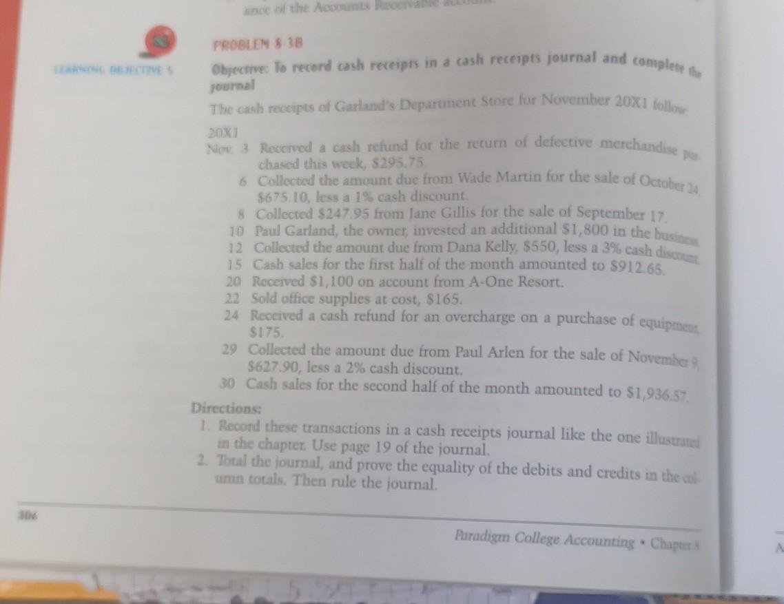 PQOBLEN 5 है Objective: To record cash receipes in a | Chegg.com