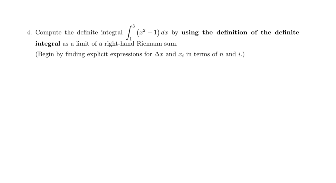 Solved Compute the definite integral ∫13(x2-1)dx ﻿by using | Chegg.com