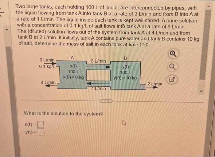 Solved Two large tanks, each holding 100 L of liquid, are | Chegg.com