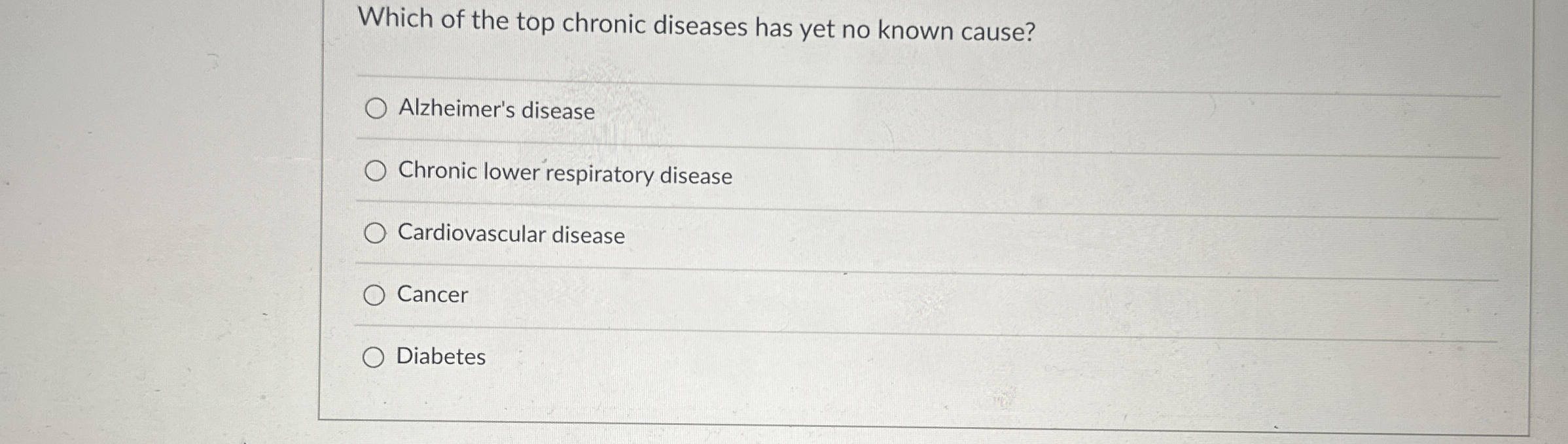 Solved Which of the top chronic diseases has yet no known | Chegg.com