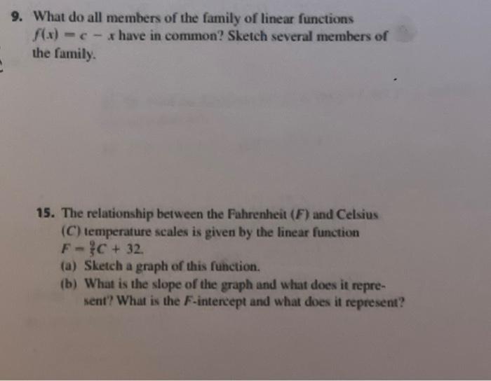 Solved 9. What do all members of the family of linear | Chegg.com