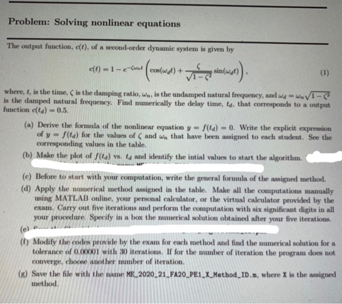 Problem: Solving nonlinear equations The output | Chegg.com
