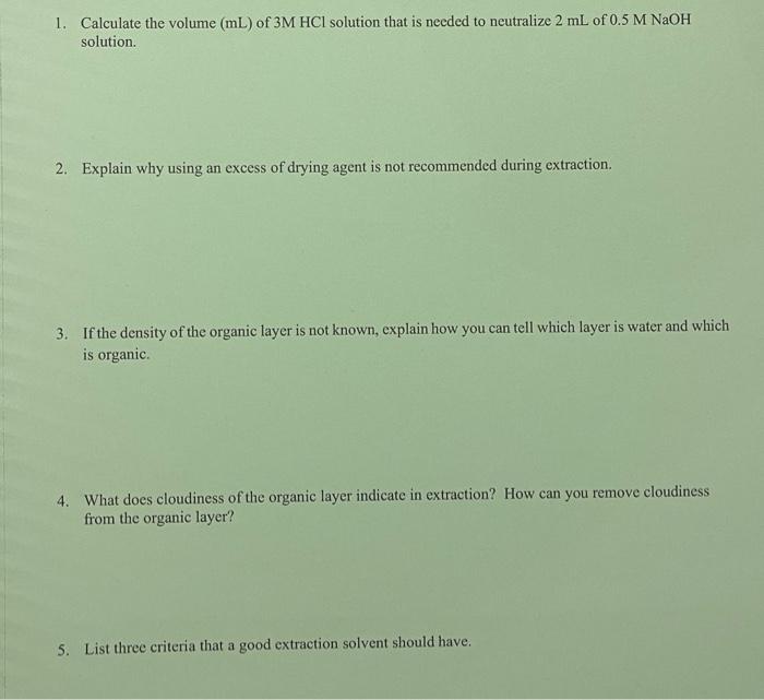 Solved 1. Calculate the volume (mL) of 3M HCl solution that | Chegg.com