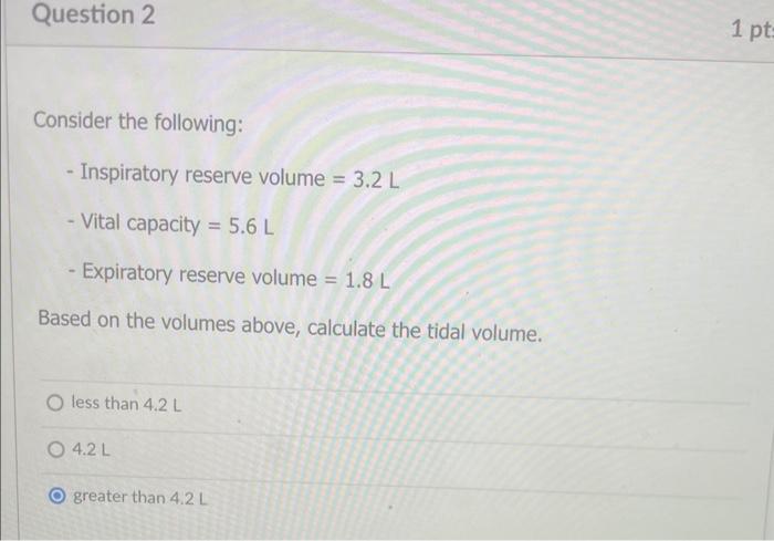 Solved - Expiratory reserve volume =1.8 L Based on the | Chegg.com