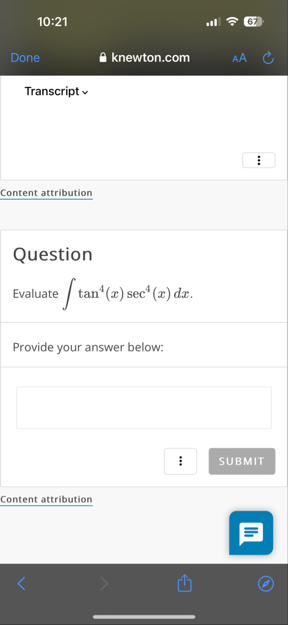Solved 10:2167Doneknewton.comAATranscript Content | Chegg.com