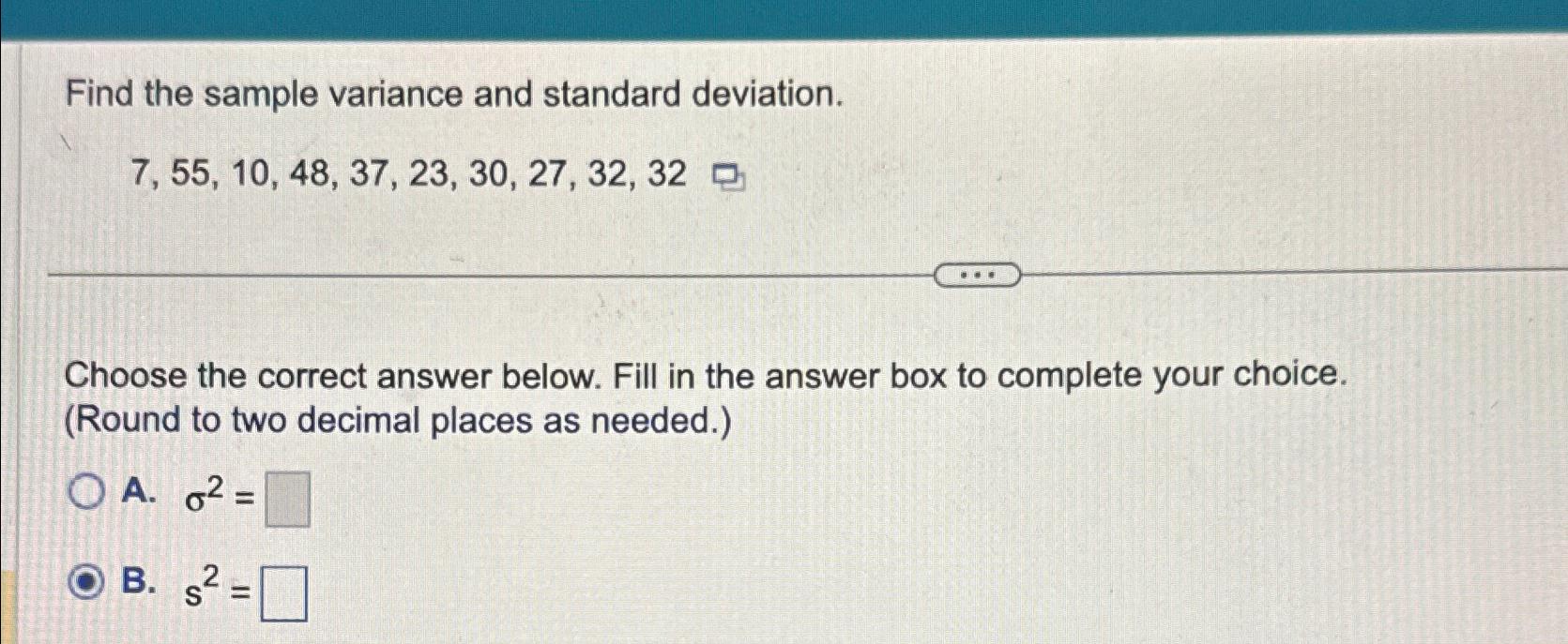 Solved Find the sample variance and standard | Chegg.com