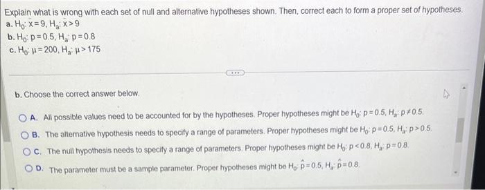 Solved Explain what is wrong with each set of null and | Chegg.com