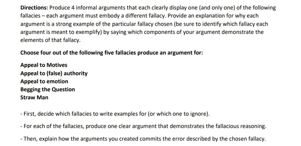 Directions: Produce 4 informal arguments that each | Chegg.com
