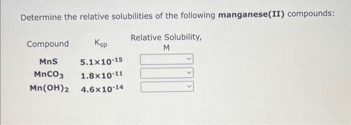 Solved Determine the relative solubilities of the following | Chegg.com
