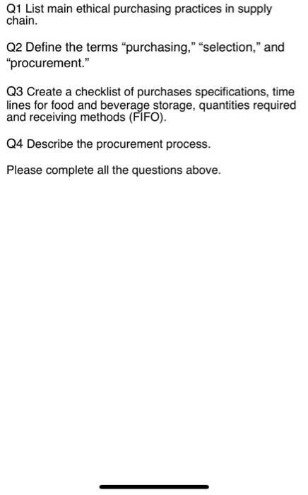 Solved Q1 List main ethical purchasing practices in supply | Chegg.com