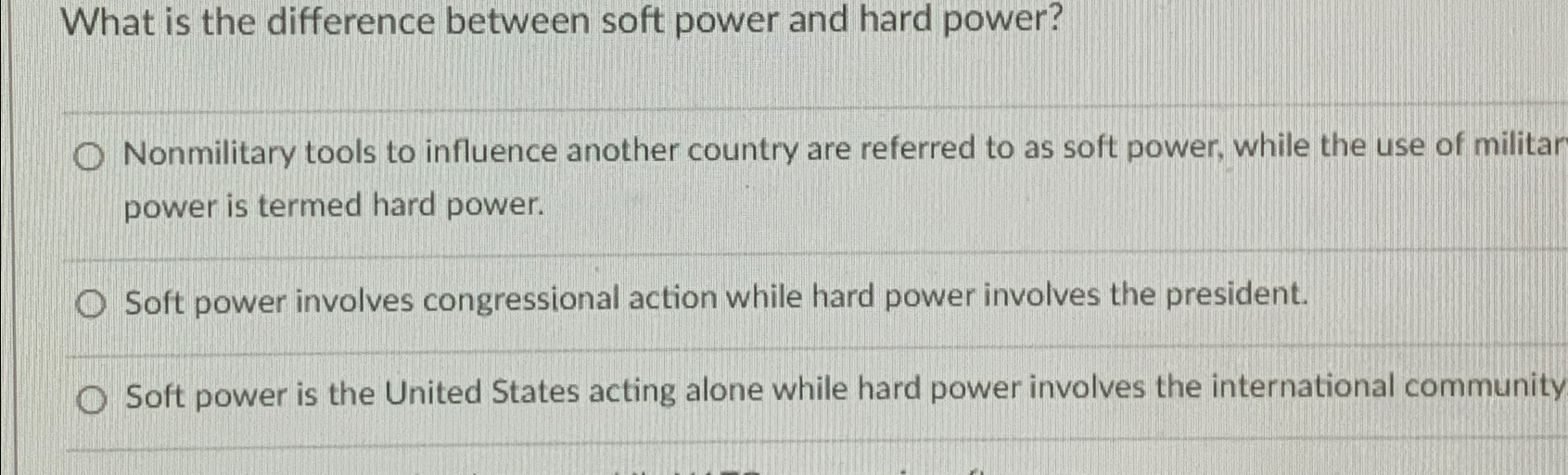 Solved What is the difference between soft power and hard | Chegg.com