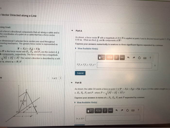 Solved 1 Vector Directed along a Line Part A ming Goal: ad a | Chegg.com
