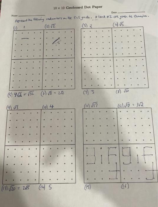 Solved 10 x 10 Geoboard Dot Paper Date Ne feresent the | Chegg.com